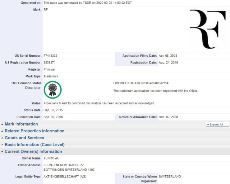 Roger Federer recupera su logo RF, injustamente retenido por Nike